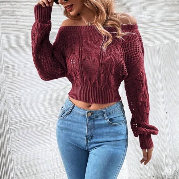 Sweaters | Luxe Sheer Crochet Knit Drop Shoulder Cropped Sweater Top ...